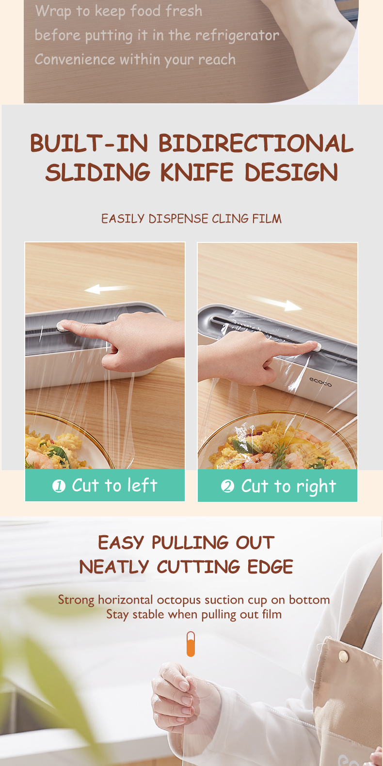 Ecoco Food Cling Film Cutter Refillable Plastic Wrap Cutting Dispenser ...