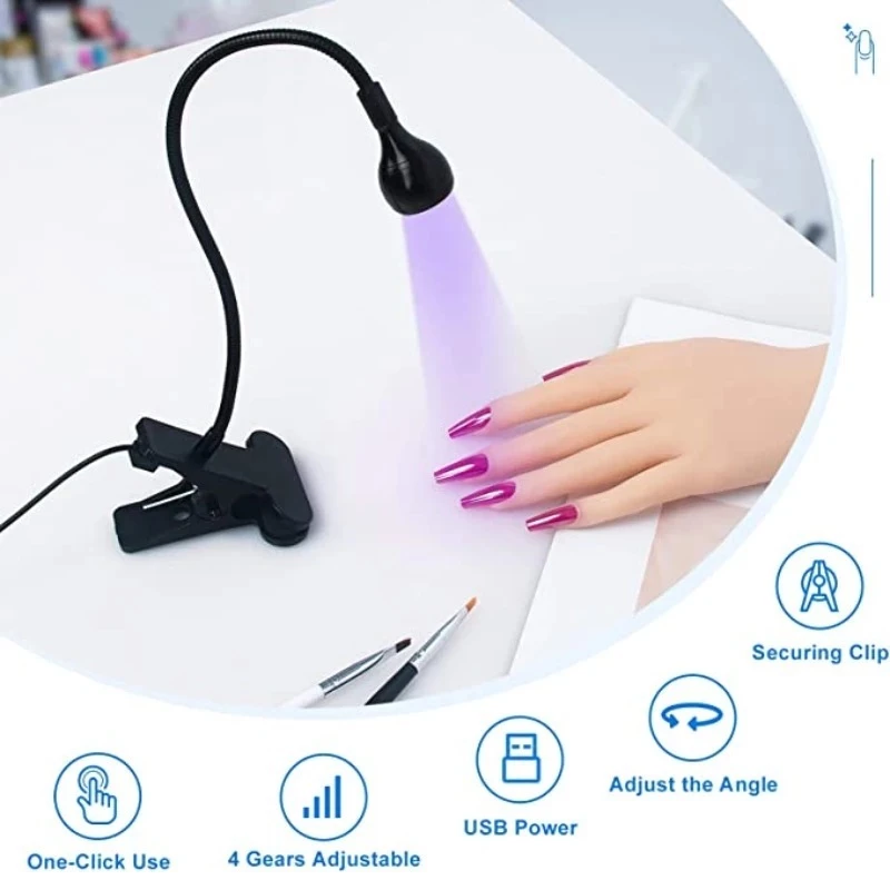 P&W 3Color UV Light Nail Dryer 3W LED Clip Nail Lamp Flexible Desk UV Lamp For Gel Polish Nail ...