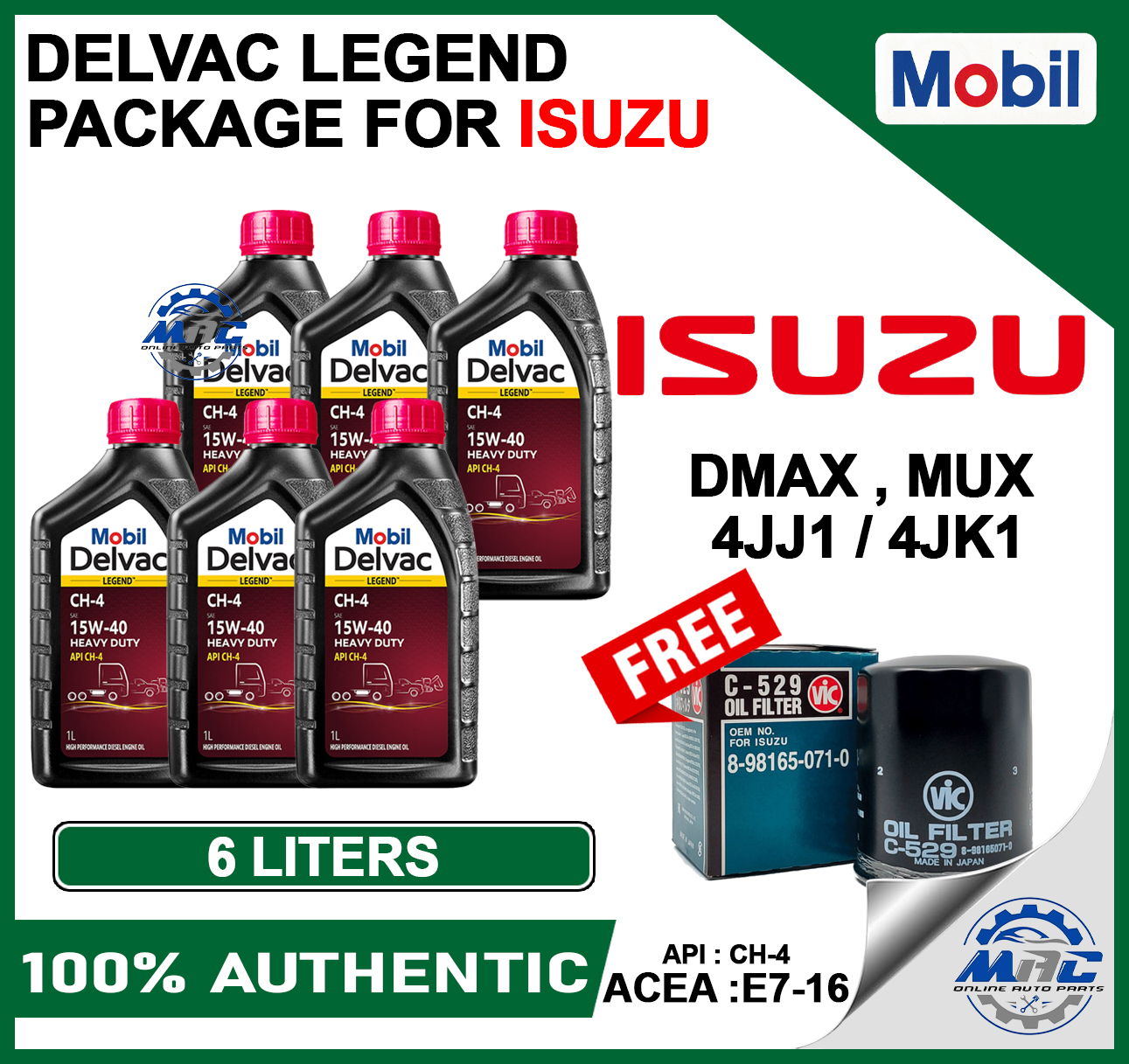 Mobil Delvac Legend 15W40 6 liters for ISUZU DMAX , MUX , D-MAX , MU-X ...