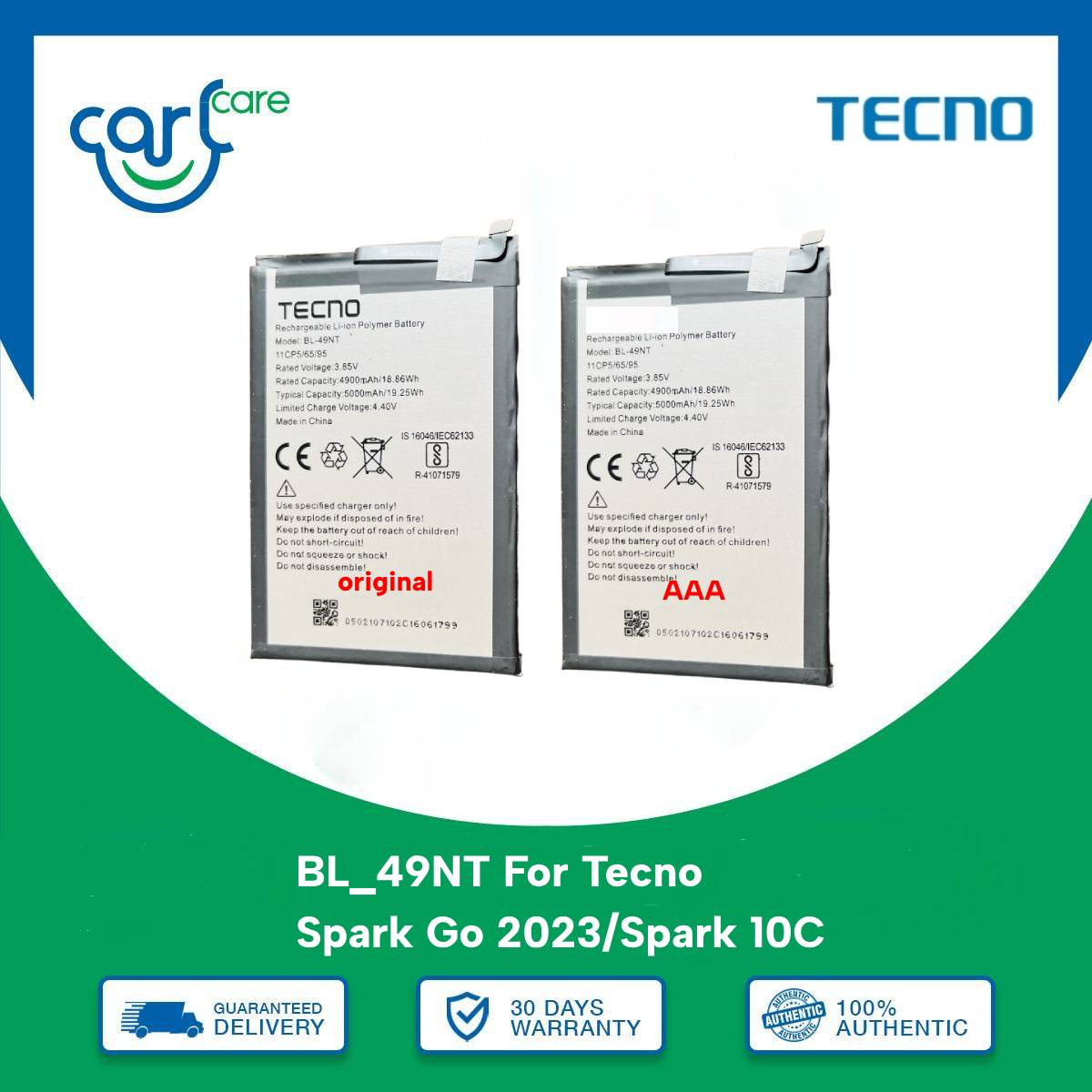 Tecno BL-49NT Battery (SPark Go 2023/Spark 10c/Spark Go 2024) | Shopee ...