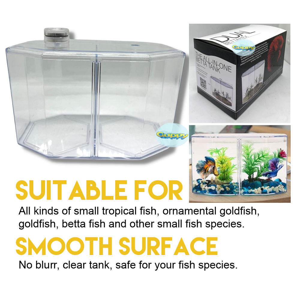 Dual BettaHex Aquarium Double Betta Fish Tank LED Clear Tank for Small ...