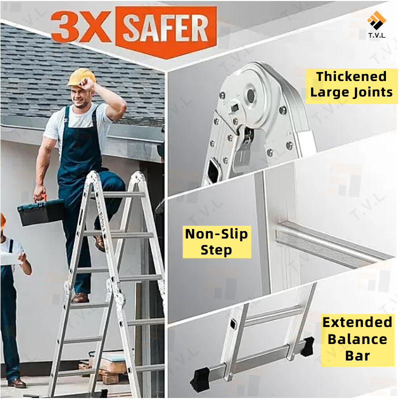 Folding Aluminium Ladder 12FT 16FT 20FT Multi-Purpose Telescoping ...