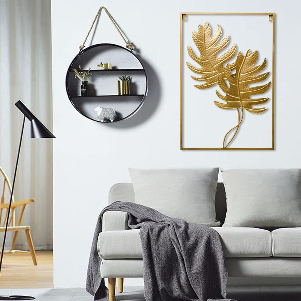 Gold Frame wall Decor Square Frame Leaf Wall Artwork Living Room ...