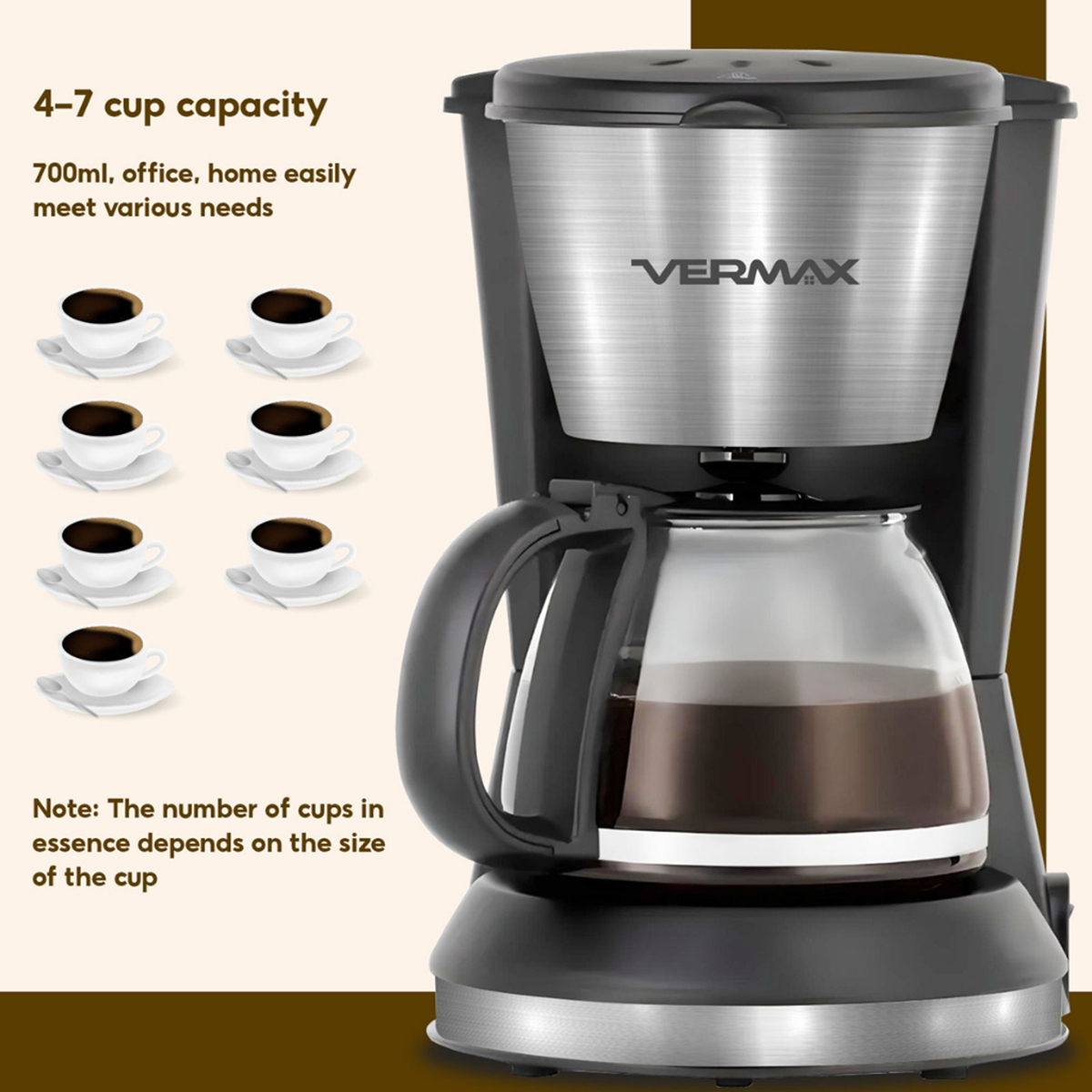 Vermax Drip Coffee Maker 7 Cups Multi-Function Coffee Machines 0.7L ...