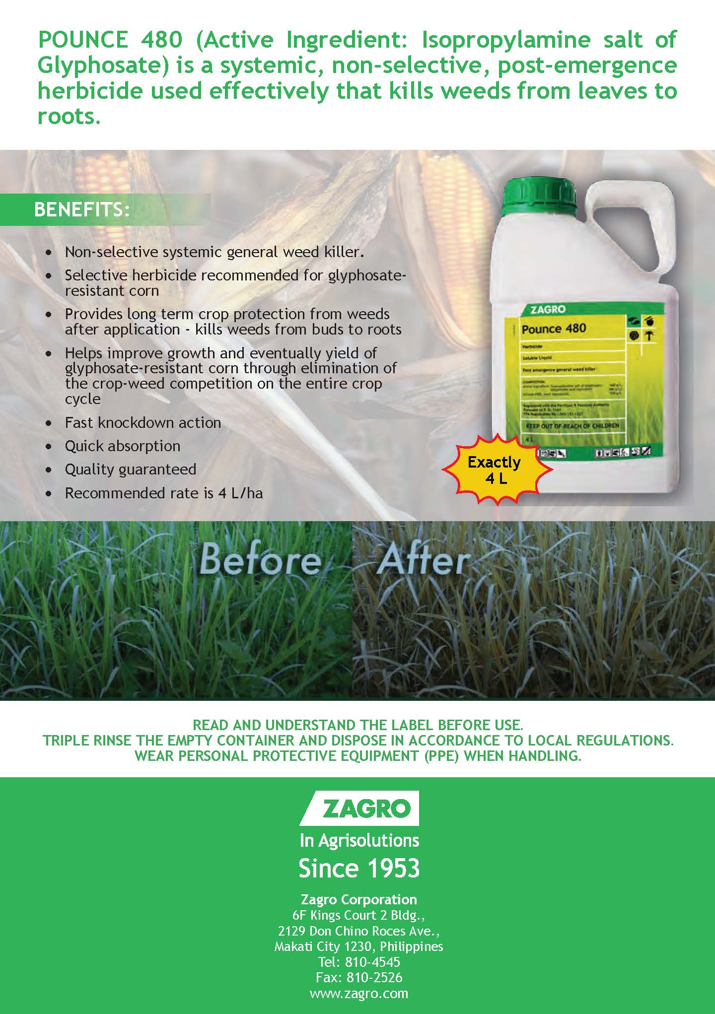 POUNCE 480 - Glyphosate IPA 48% SL, | Herbicide, Mabisang Pamatay Damo ...