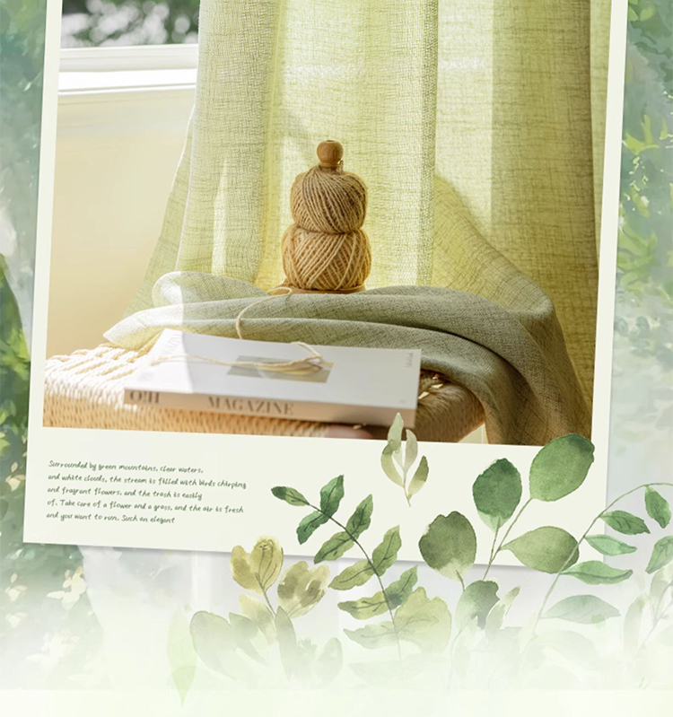 JDG Plain Green Linen Curtain With Ring 5ft/7ft Solid Color Sheer ...