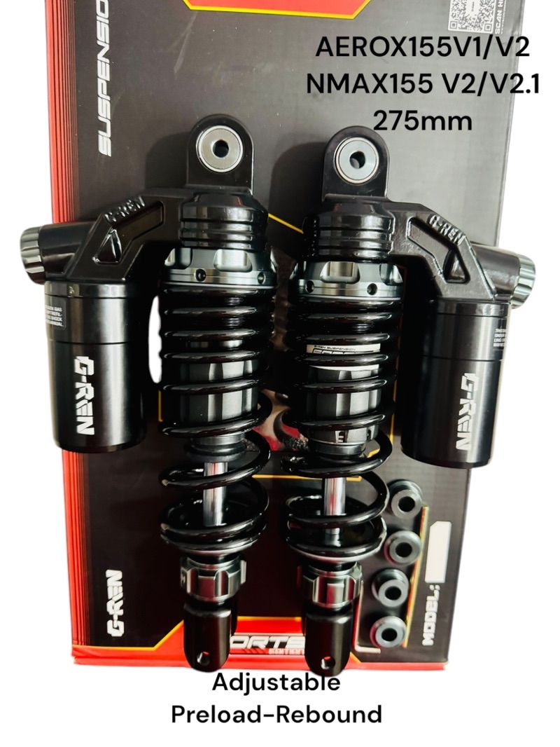 G REN SHOCK 275mm SPORTS AEROX155V1/V2/NMAX155V2/V2.1/V3 TITANIUM BLACK ...