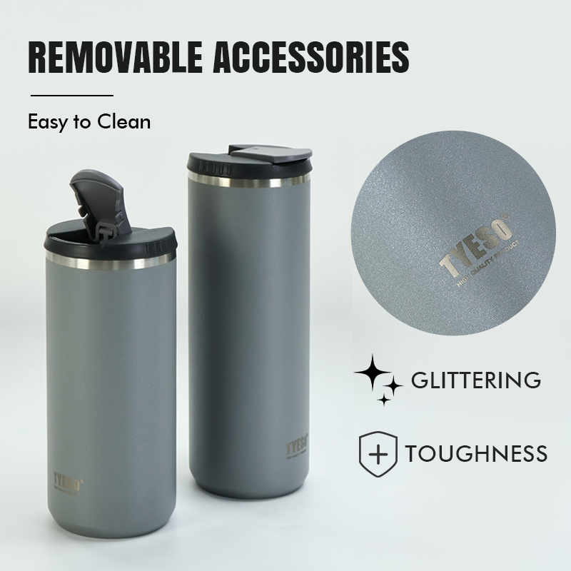 Tyeso 600ml/750ml Vacuum Insulated Tumbler Flat Lid Stainless Steel Water Bottle Hot & Cold ...