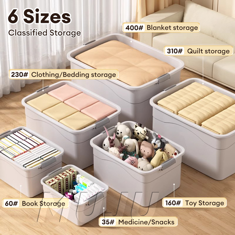 MUJU Plastic Storage Box Sundries Organizer Bin With Wheel and Lids ...