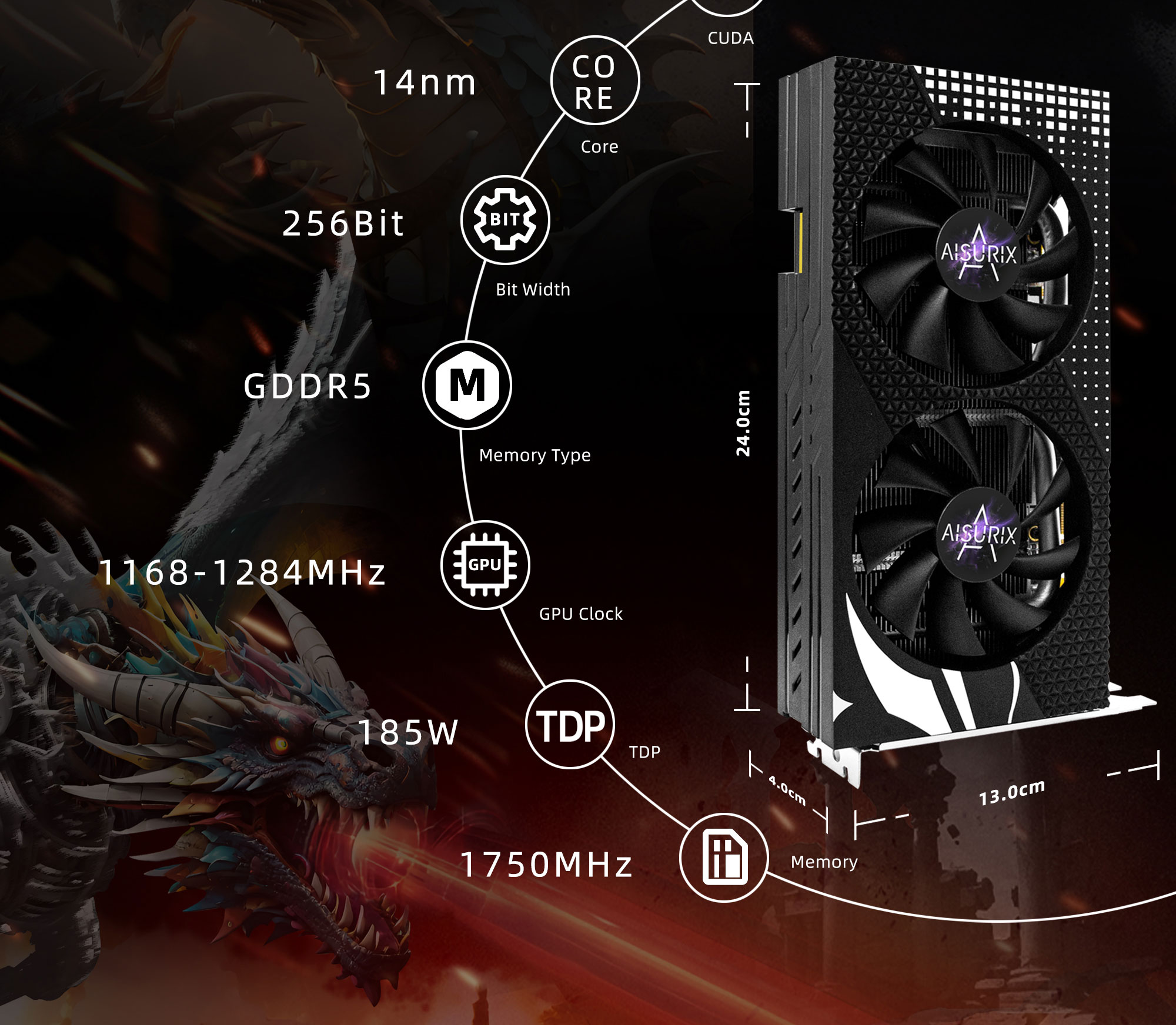 AISURIX Graphics Card RX580 8GB GDDR5 256Bit 2084SP Computer GPU Video ...