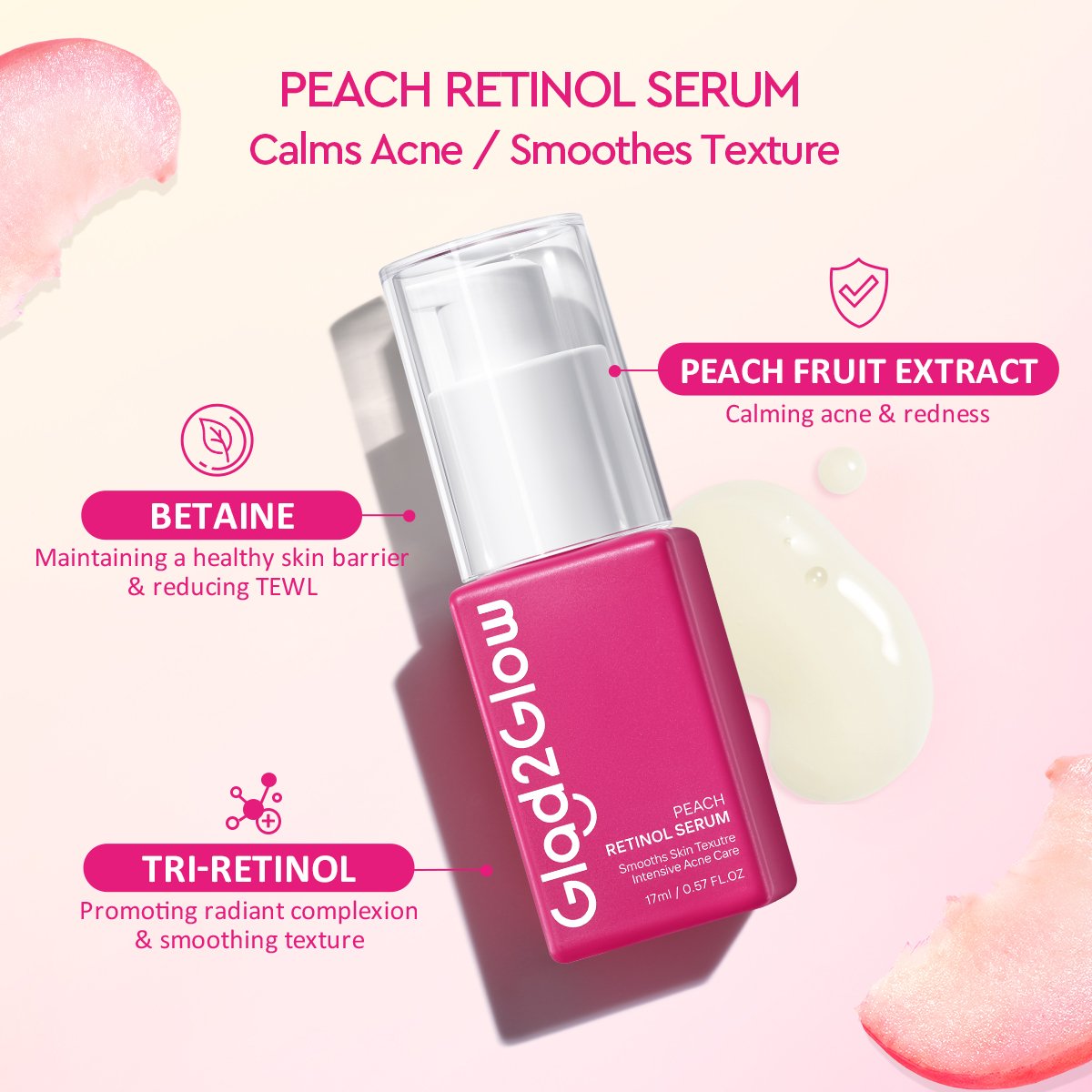 NEW LAUNCH Glad2Glow Peach Retinol Serum Skincare Faccial Serum ...
