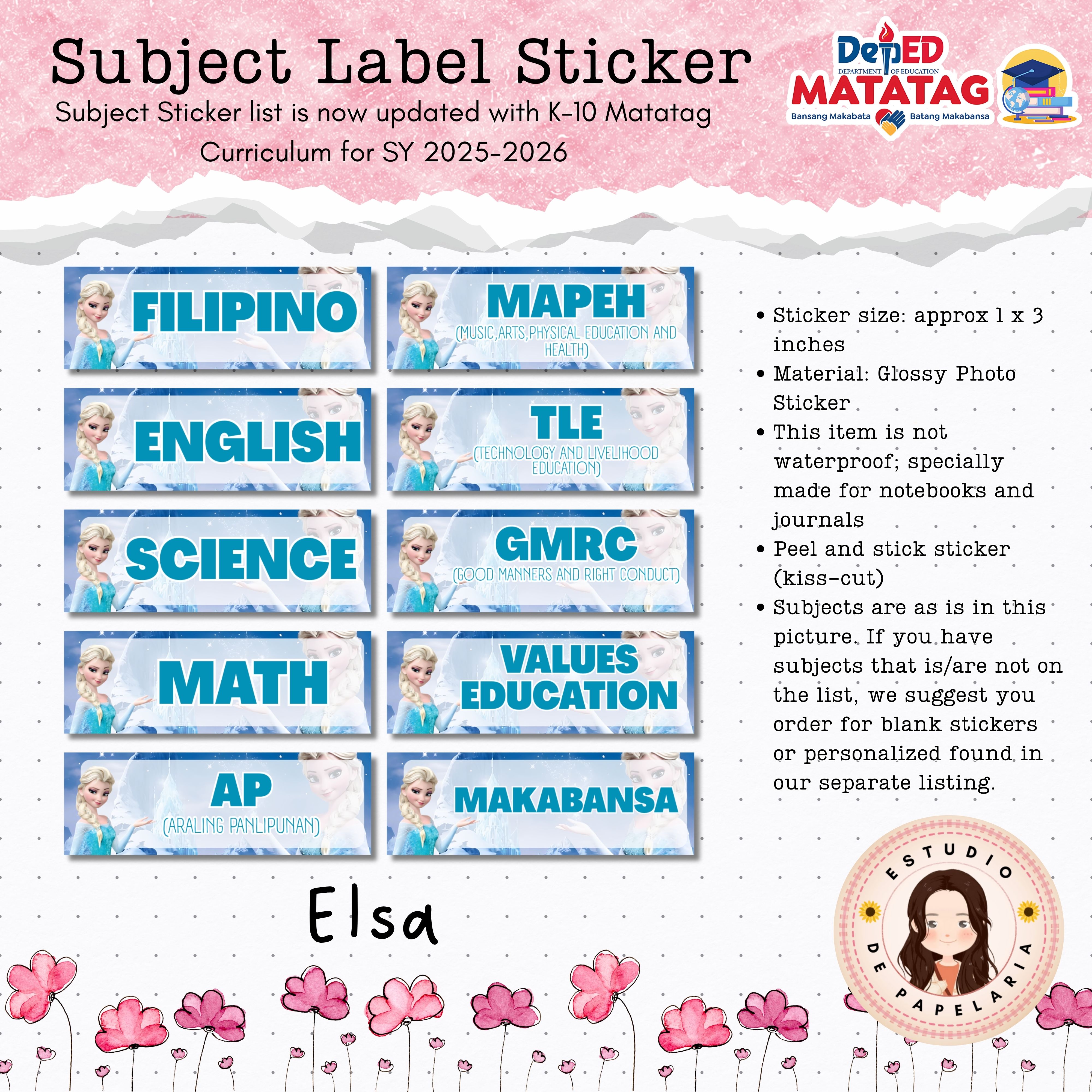Estudio | 10pcs Subject Kiss-cut Stickers (New Matatag Curriculum ...