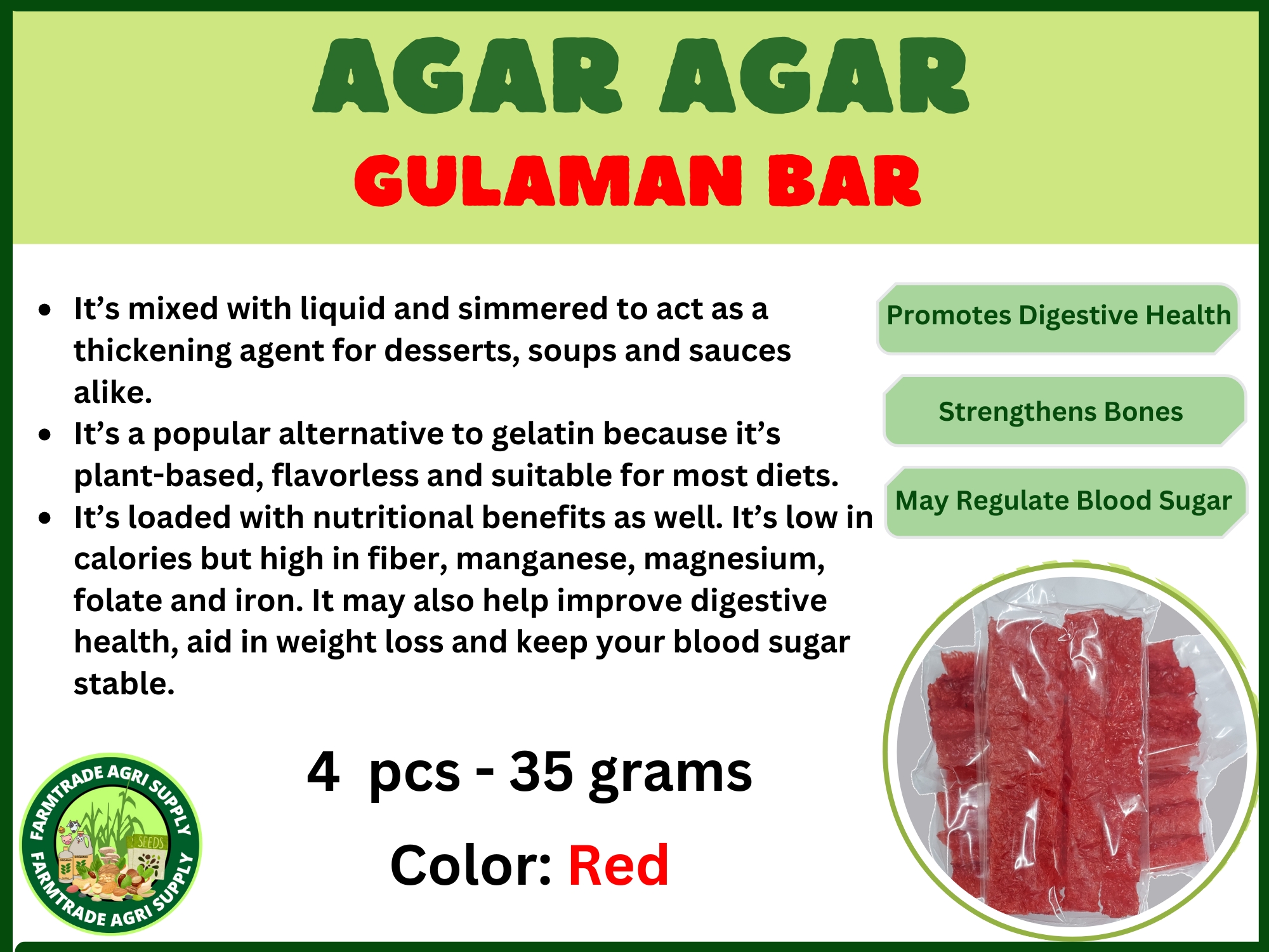 Agar Agar | Gulaman Bar - 4 pcs | Agar Red | Shopee Philippines