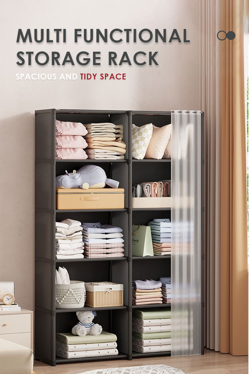 Wardrobe Cabinet Clothes Organizer with Curtain Clothes Storage ...