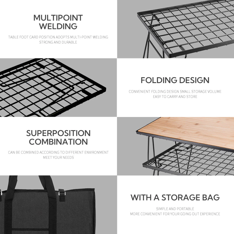 Multipurpose Camping Black Steel Table Stacking Storage Rack Foldable ...