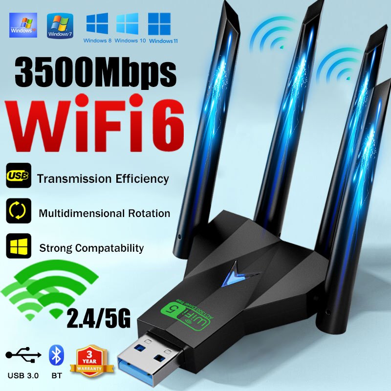 【Ultra-Fast】3500Mbps 4-antenna Usb Wifi 6 Adapter Usb Network Card ...
