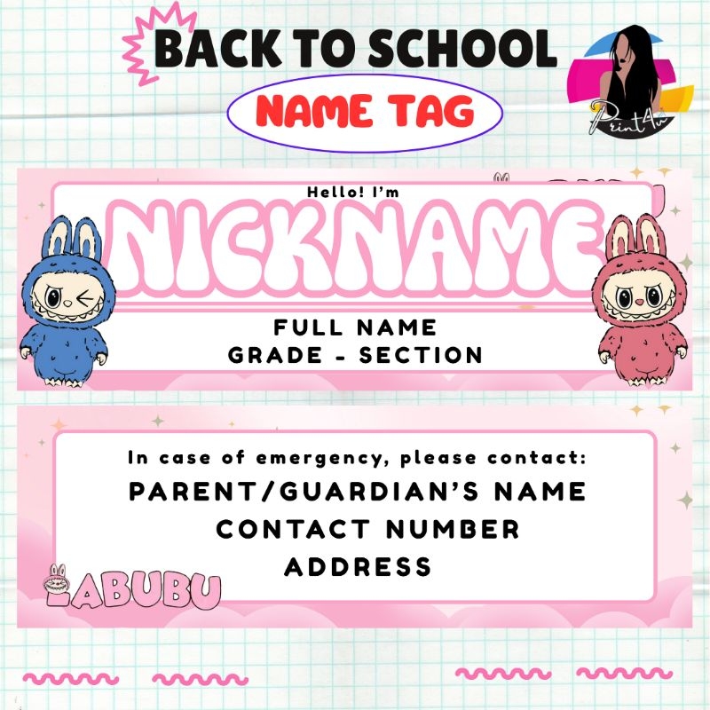 Name Tag Labubu Laminated - Nameplate for students Back to school ...