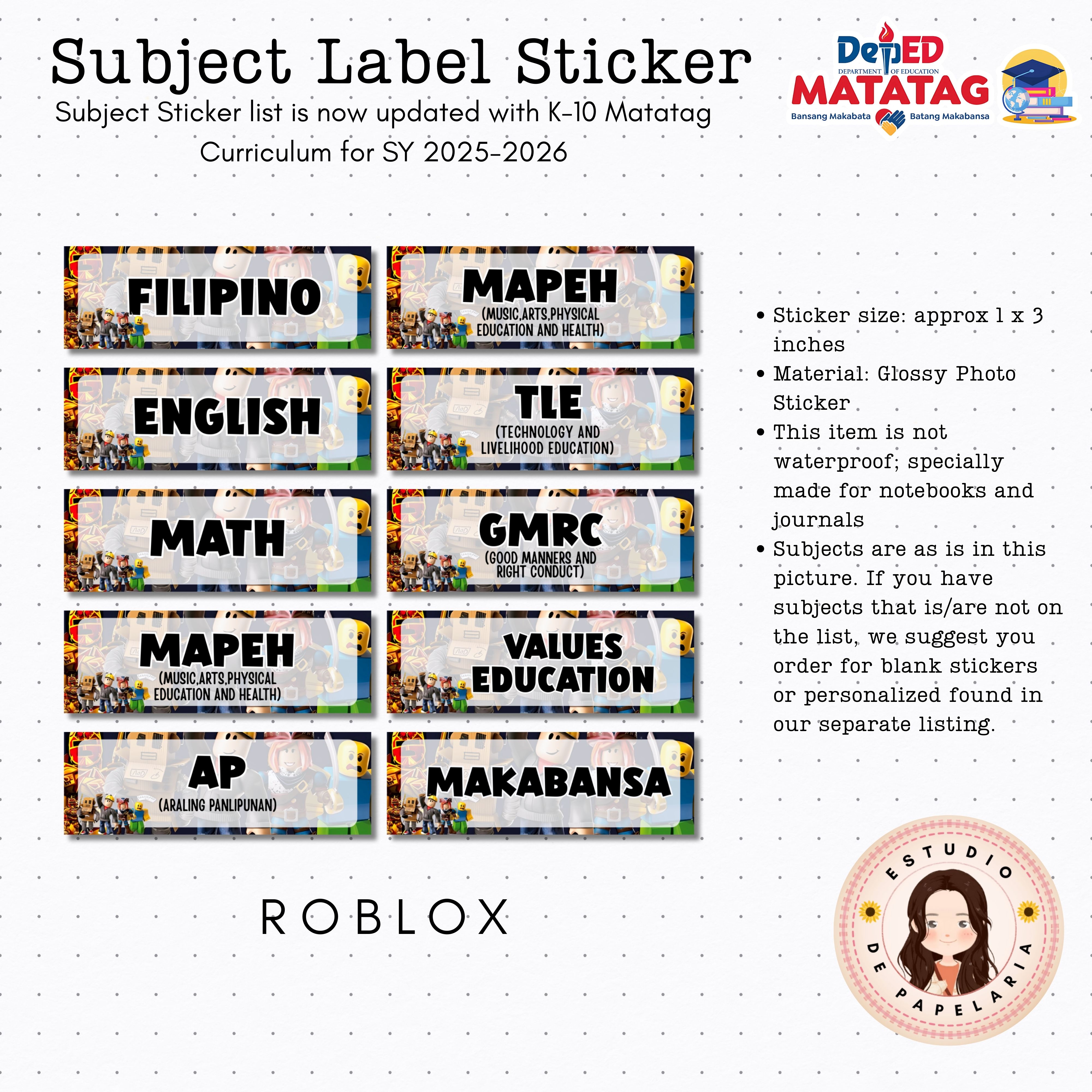 Estudio | 10 Subject Label Matatag Curriculum Sticker (UNCUT) | Shopee ...
