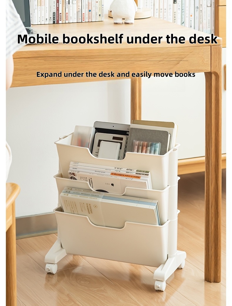 Under table organizing shelf, English book bookshelf, mobile storage ...