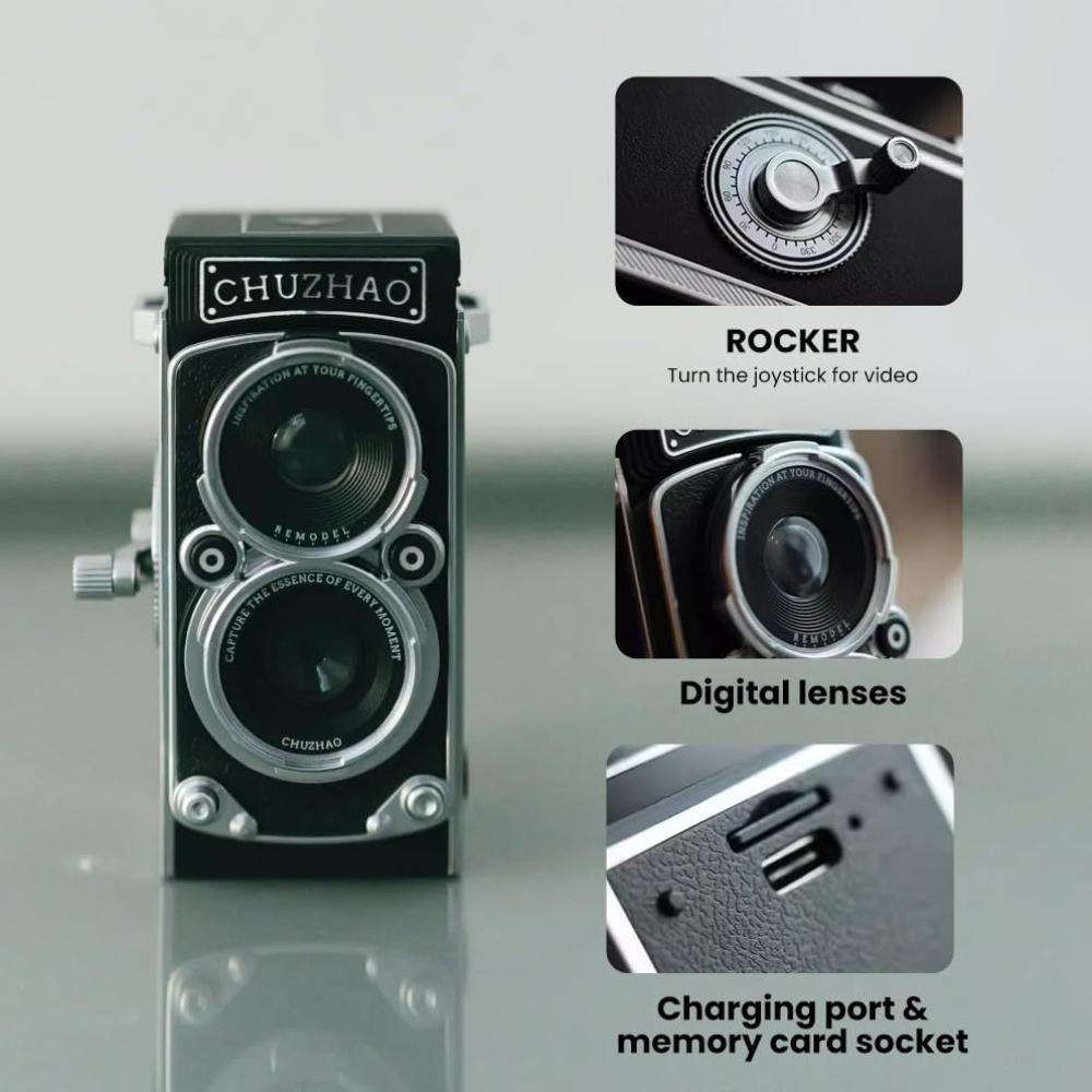 CHUZHAO Digital 12MP TLR Retro Style Vintage Toy Camera 32GB 1080p FHD ...
