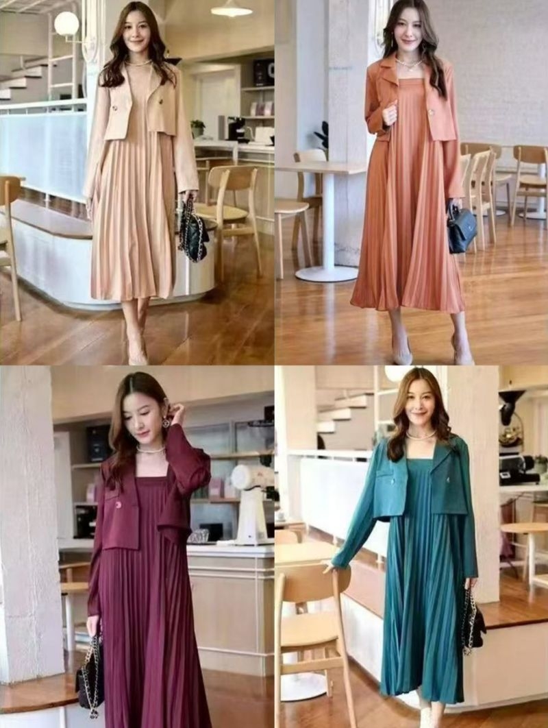 #8805 Bangkok Pleated Midi Dress and DRESS+Blazer terno | Shopee ...