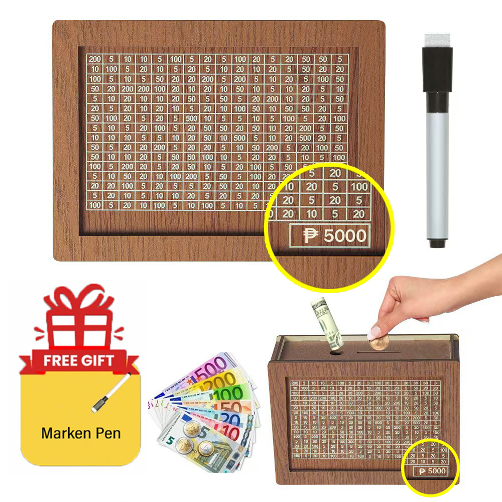 【PHP 10000】Alkansya Ipon Challenge Coin Bank Reusable Wooden Alkansya ...