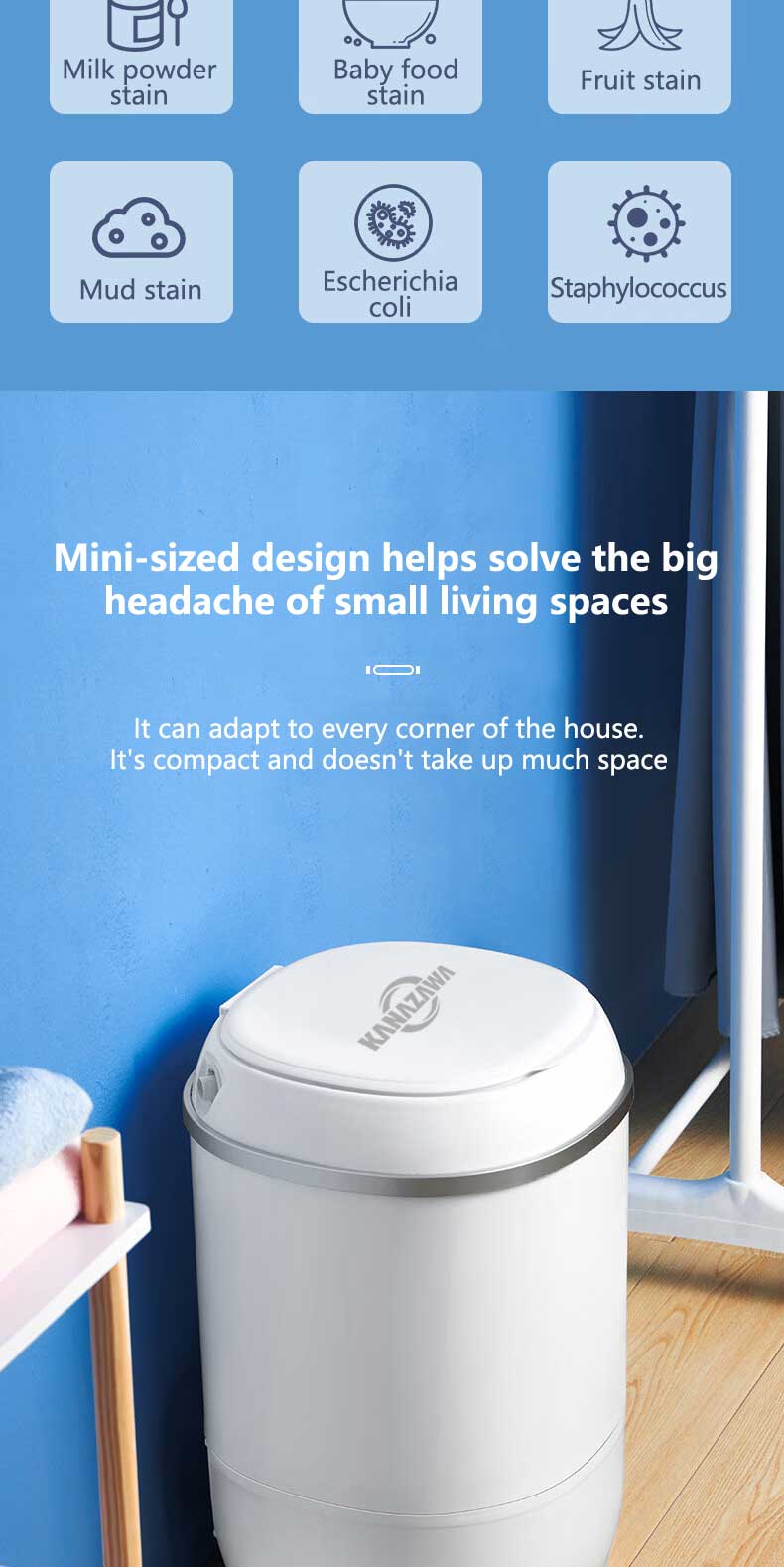 KANAZAWA Portable Washing Machine Household 60Hz With Blue Light ...