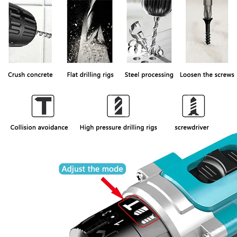 Makita Cordless Electric Impact Drill 2Lithium Battery Two-speed Drill Bit Power Tool Set ...