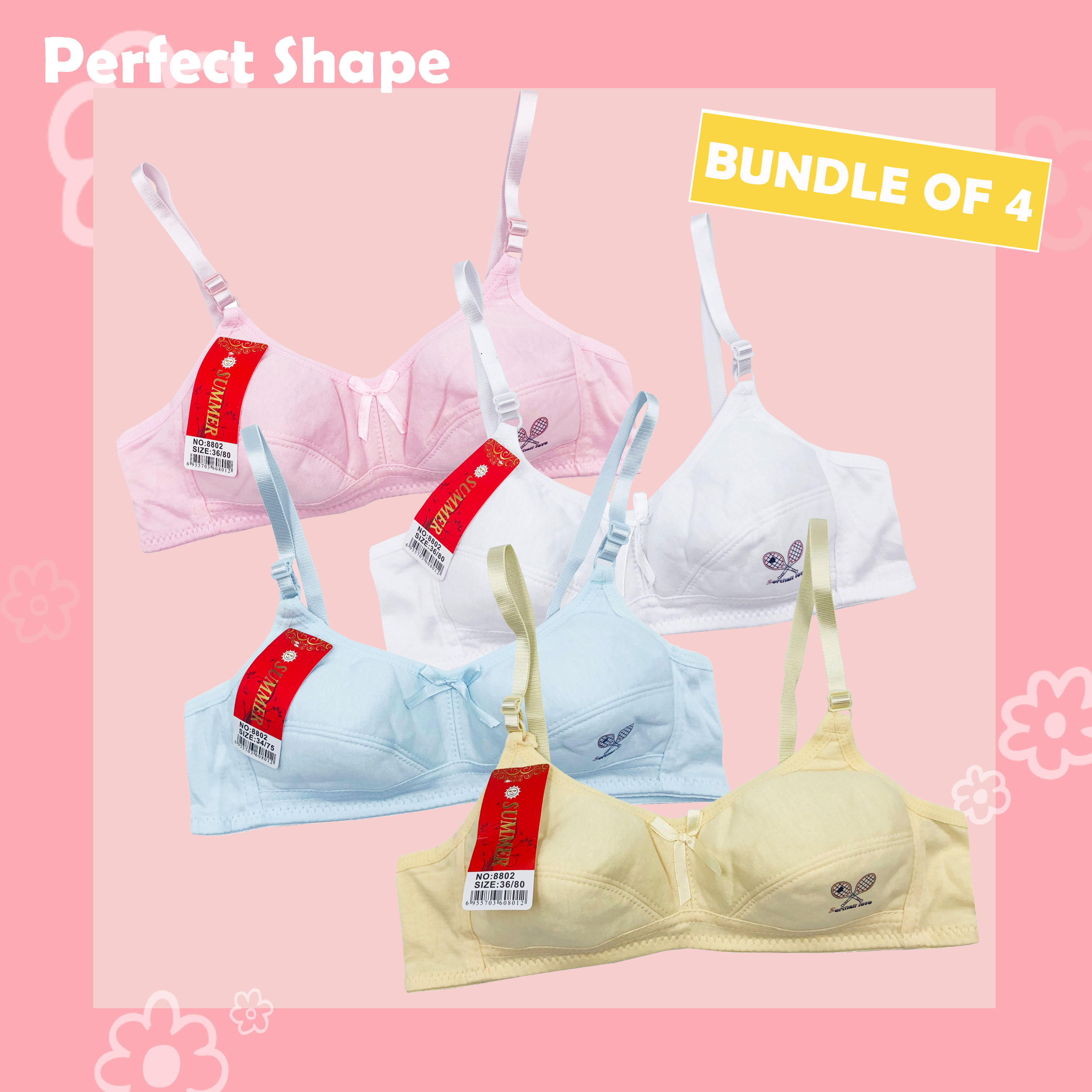 Perfect Shape Plain Baby Bra Set of 4 Little Girl Printed Buckle Lock ...