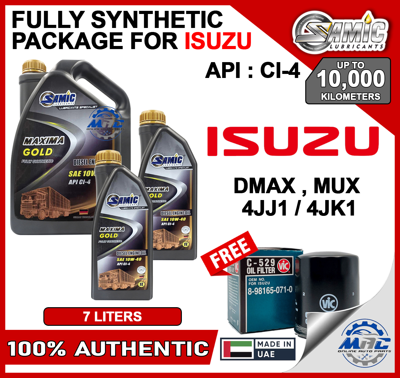 SAMIC MAXIMA GOLD 10W40 7 liters ISUZU DMAX , MUX , D-MAX , MU-X ( 4JJ1 ...
