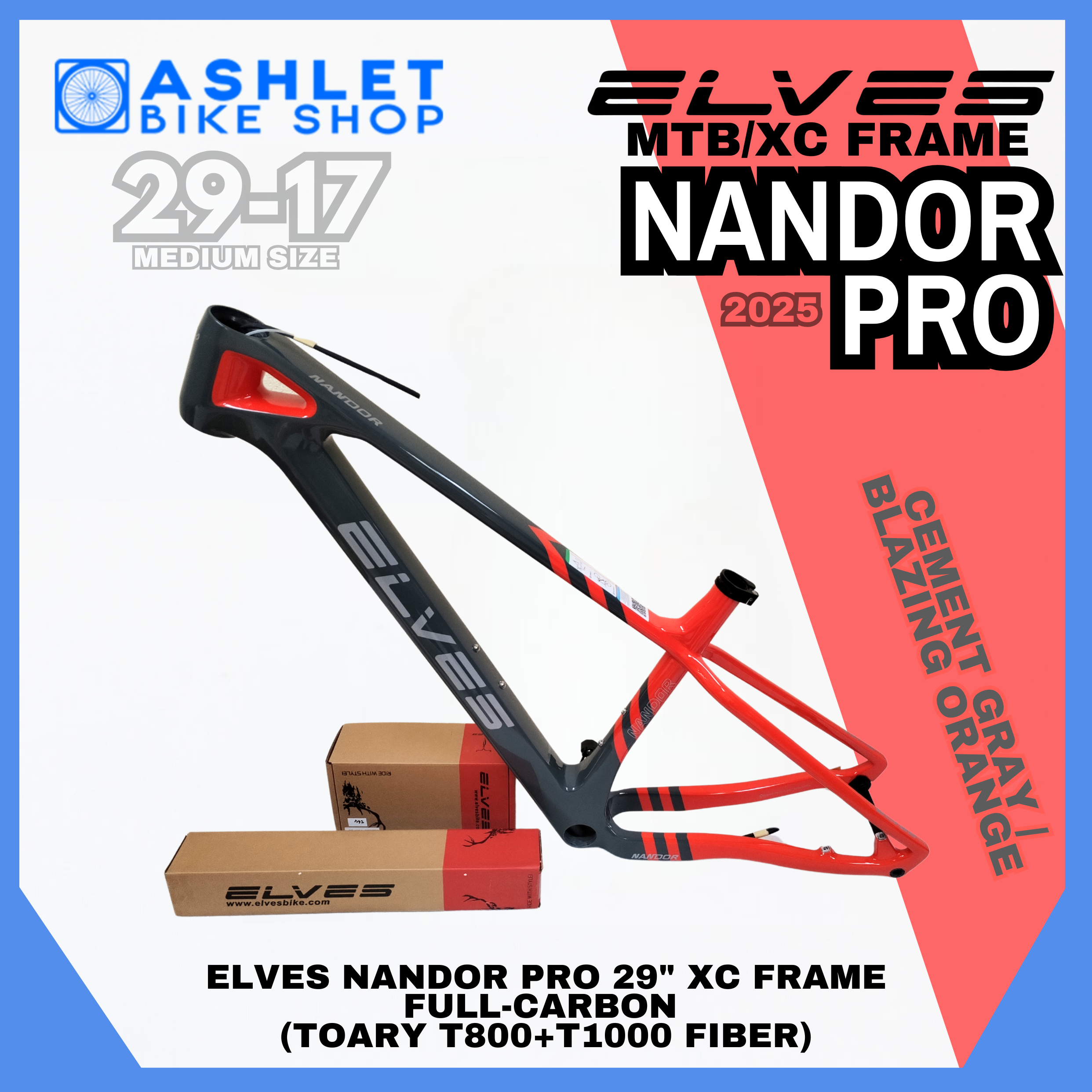 ELVES MTB / XC Bike Frame NANDOR PRO 29" Full Carbon Medium Size ...