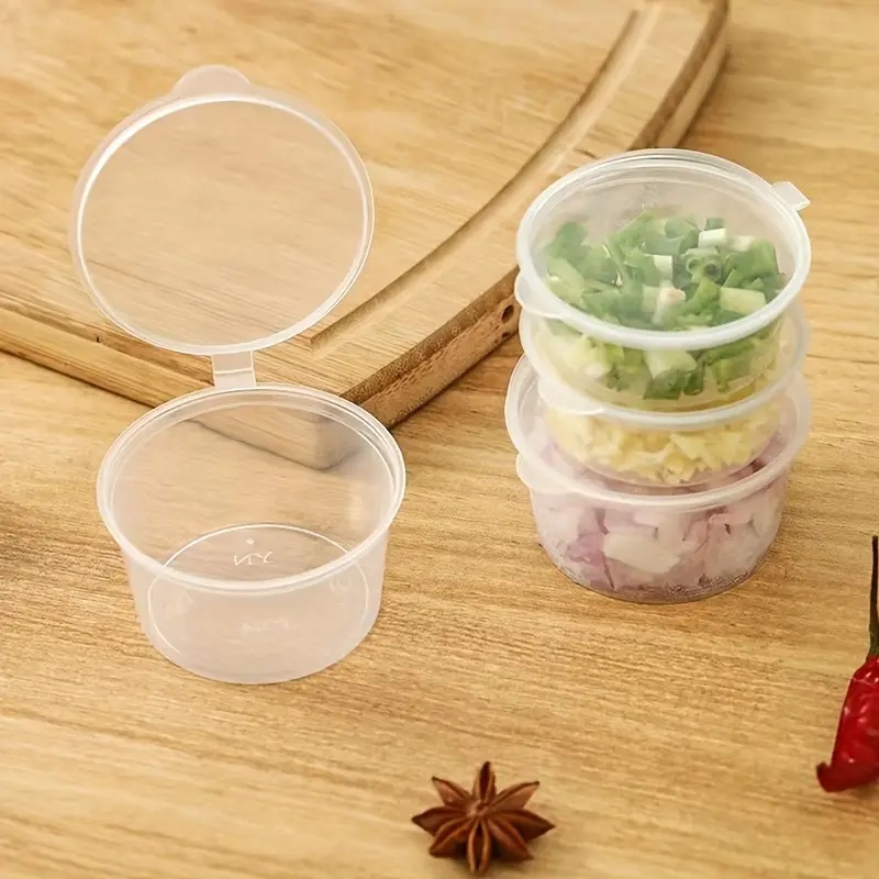 100pcs丨Portable Food Container Disposable Hinge Cup Round, Plastic Cup ...