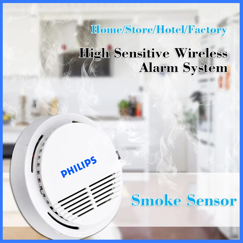 PHILIPS【Free Battery】Fire Smoke Alarm Photoelectric Sensitive Sensor ...