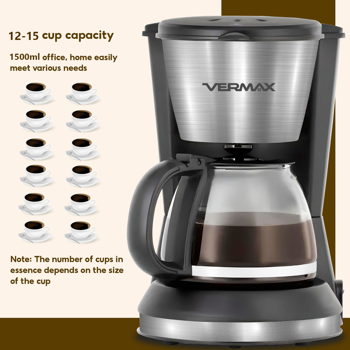 Vermax Coffee Maker 1500ml 15Cups Constant temperature Drip Coffee ...