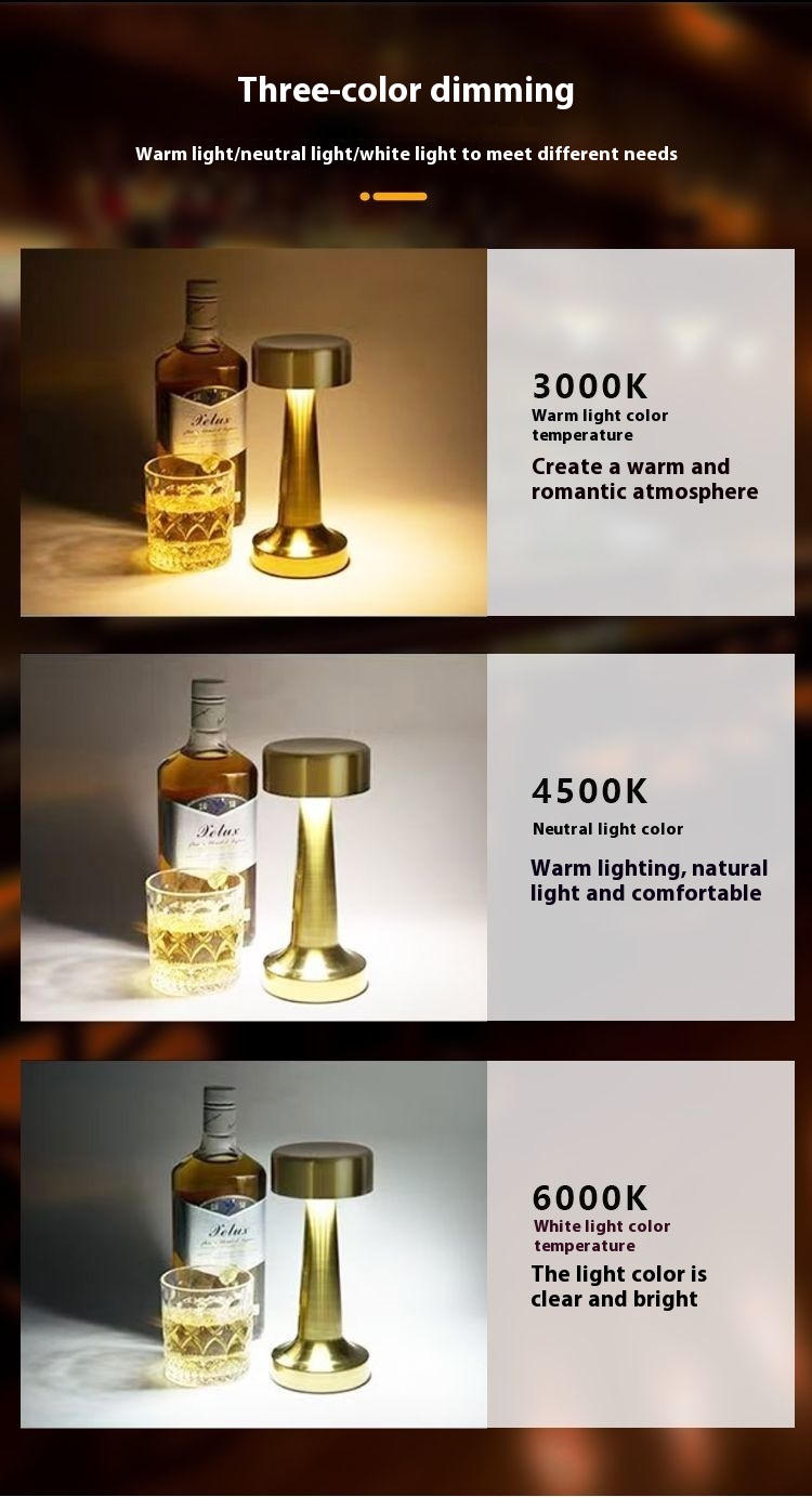 6000mAh Metal LED Desk Lamp - Wireless USB Rechargeable Night Light with Touch Control, 3 ...