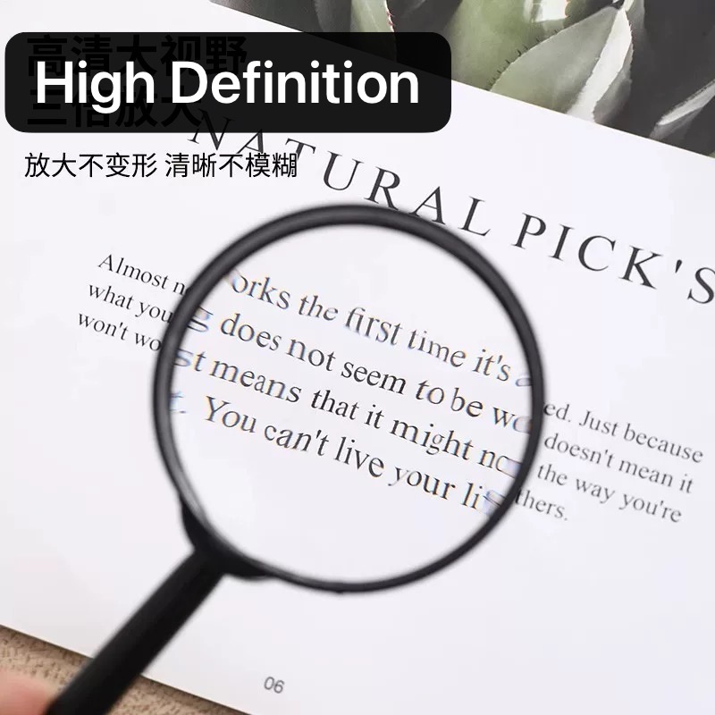 Black HandHeld Magnifying Glass Magnifying Glass 12cm Size | Shopee ...