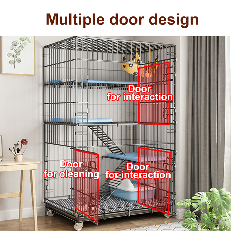 Cat Cage 4 Layer Pet Cage Foldable with Wheels Large Space Heavy Duty 3 ...