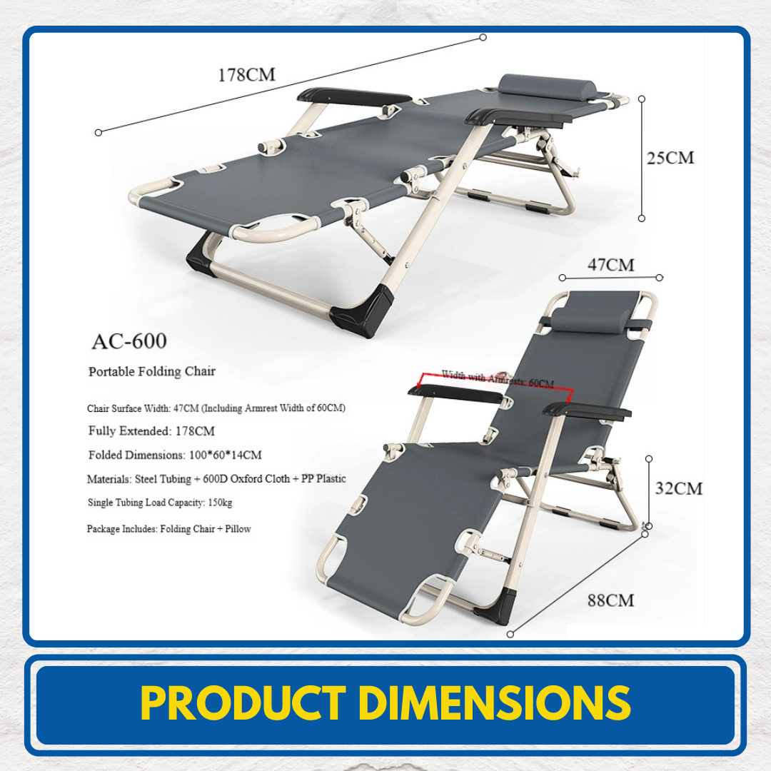 Adjustable Folding Bed Chair Reclining Chair Bed Portable Bed Heavy ...