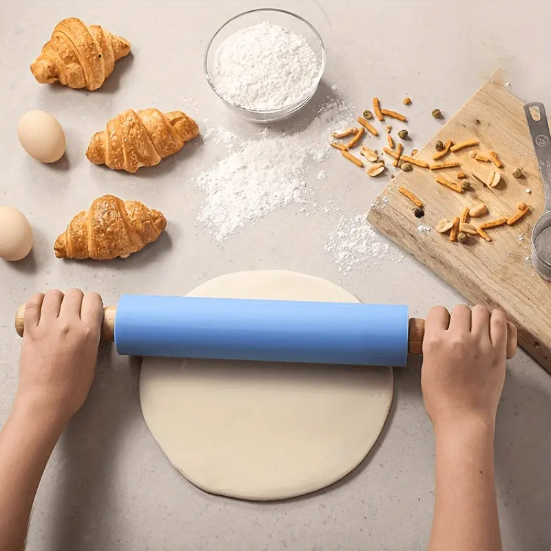 Non-Stick Rolling Pin Pastry Dough With Wooden Handle Baking Tools ...