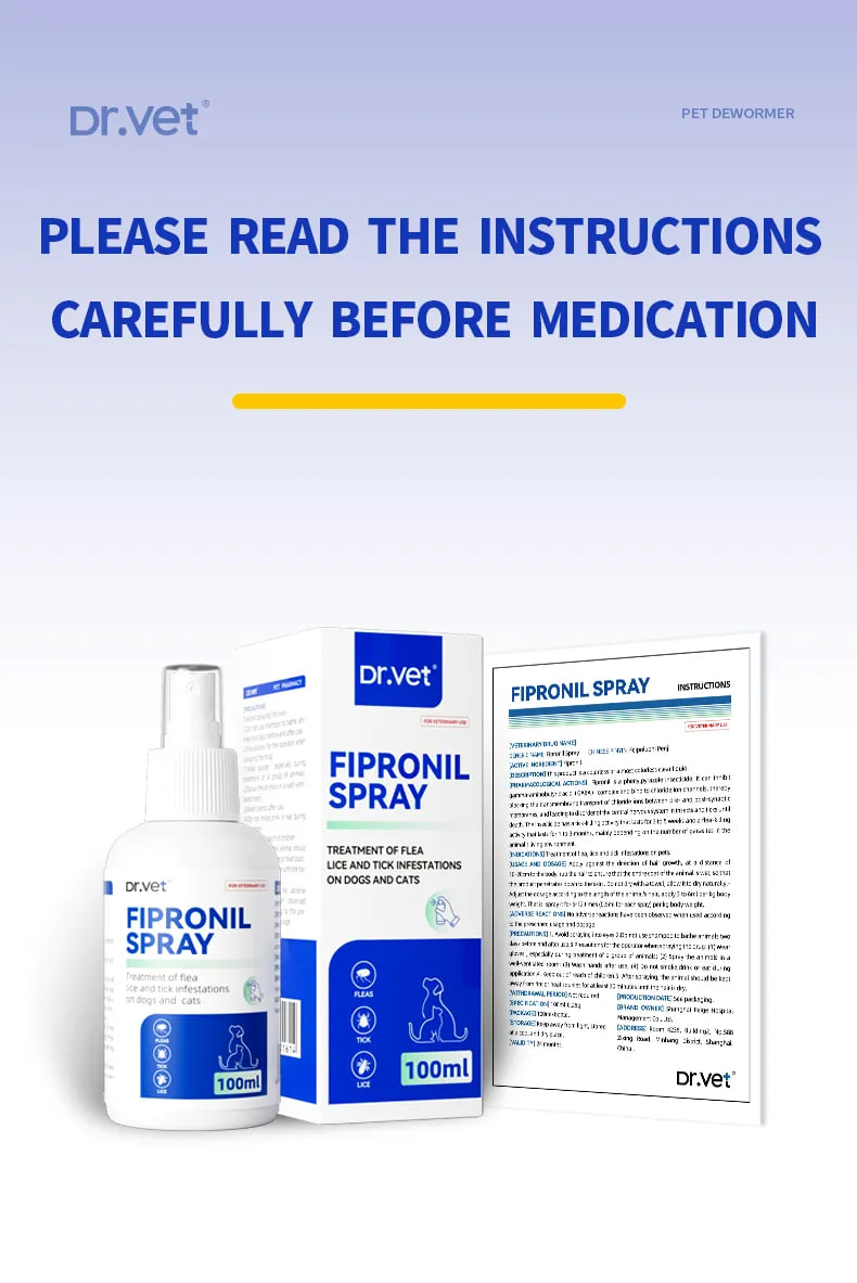 DR VET Fipronil Spray Treatment of flea lice and Tick infestations on ...