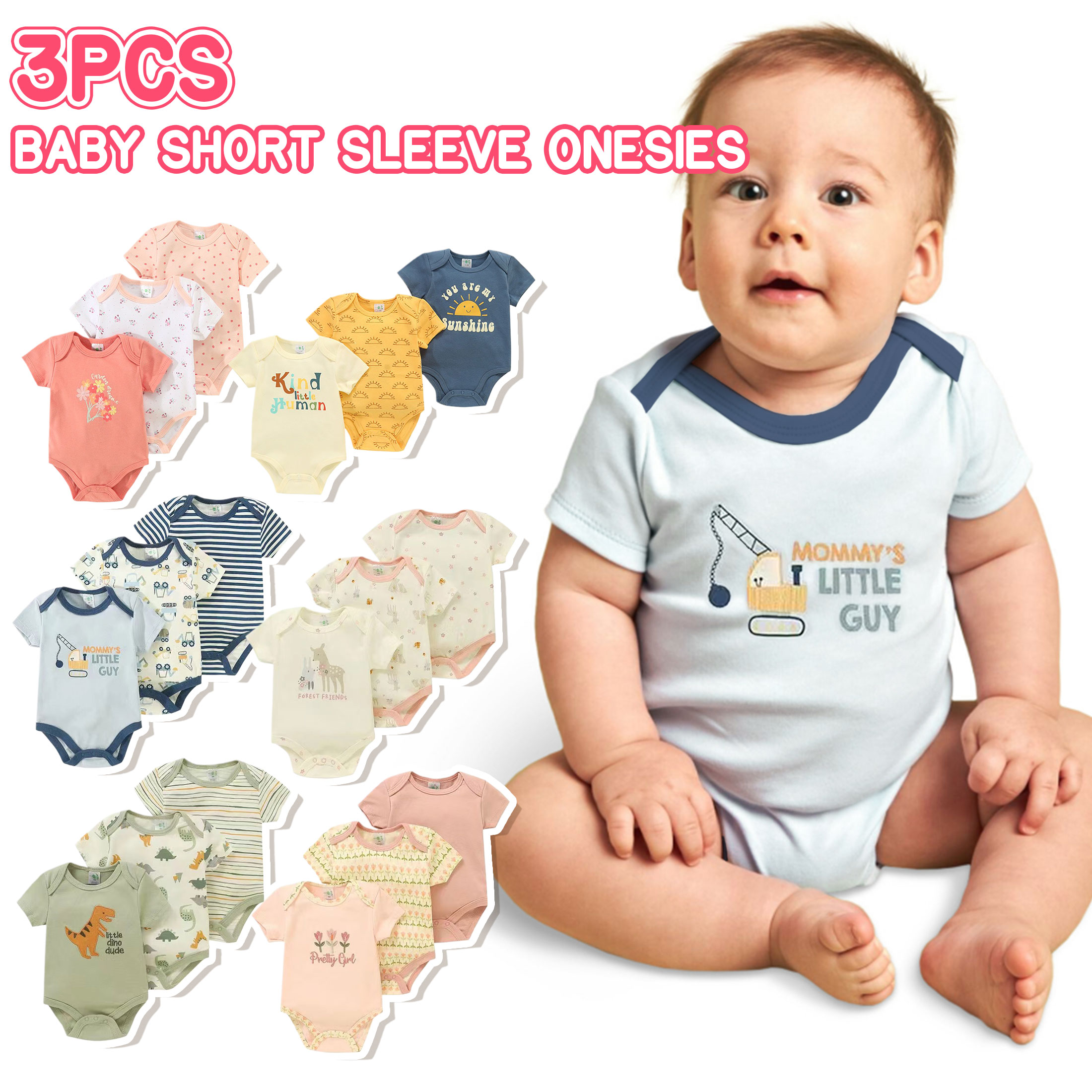 CICI Baby Cute 3pcs Set Cotton Romper Bodysuits Onesie Boy Girl Clothes ...