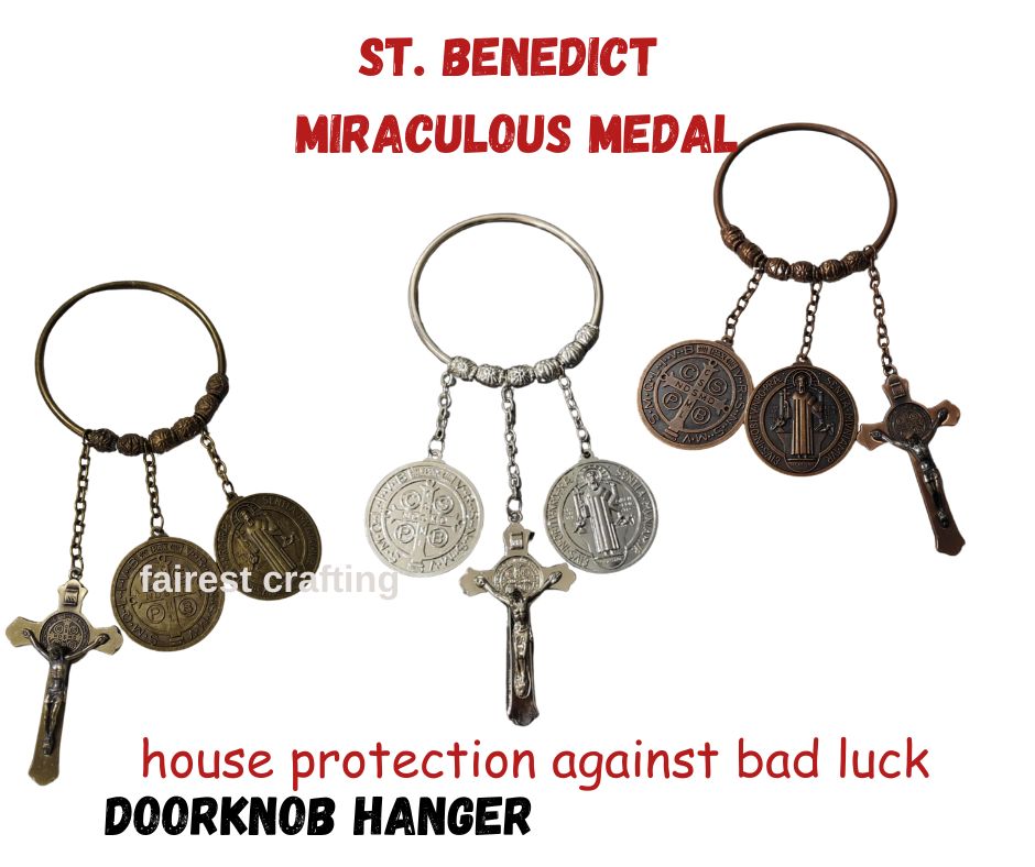 St. Benedict Miraculous Medal Door knob Hanger house protection against ...