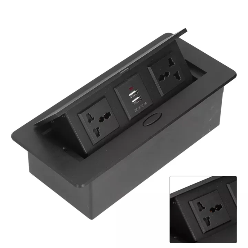 Table Pop Up Socket Dual USB Power Outlet Strip Hub Connection Box 220V ...