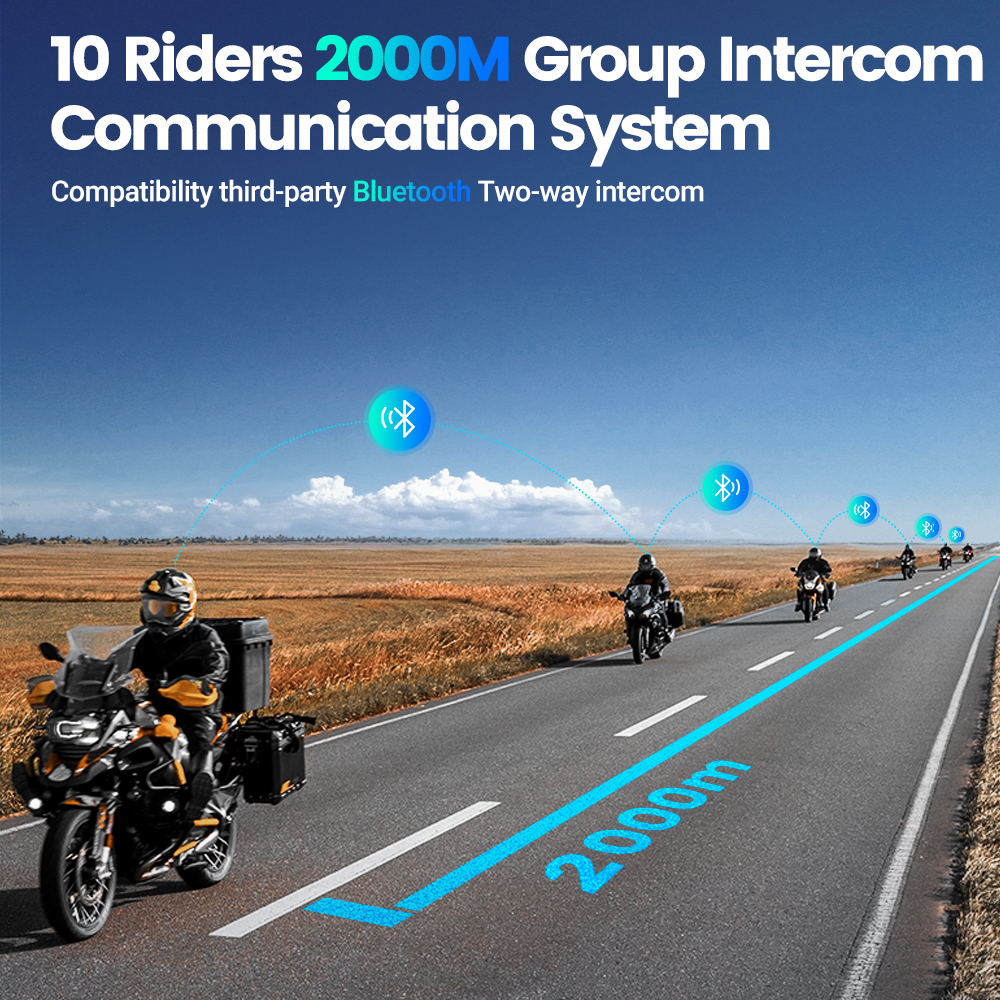 GEARELEC GX10 Motorcycle Helmet Intercom Headset For 10-Riders 2000M ...