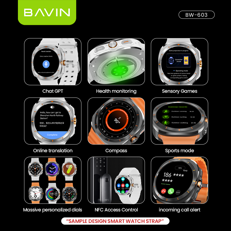 BAVIN BW603 Smart Watch 1.53" HD Display w/ GPT AI Motion Sense NFC Heart Rate & Online ...