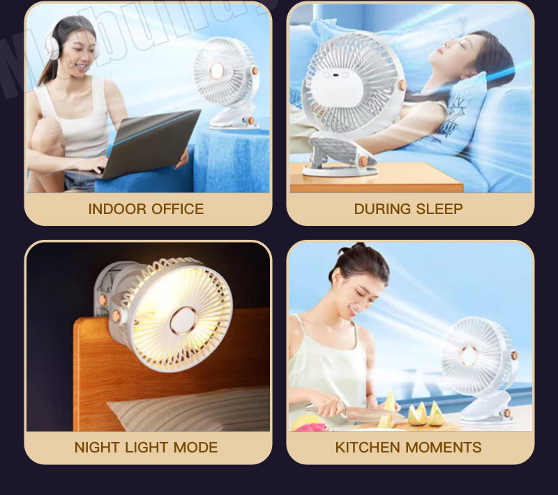 USB Rechargeable Clip Fan with Night Light 5-Speed Adjustable 720 ...