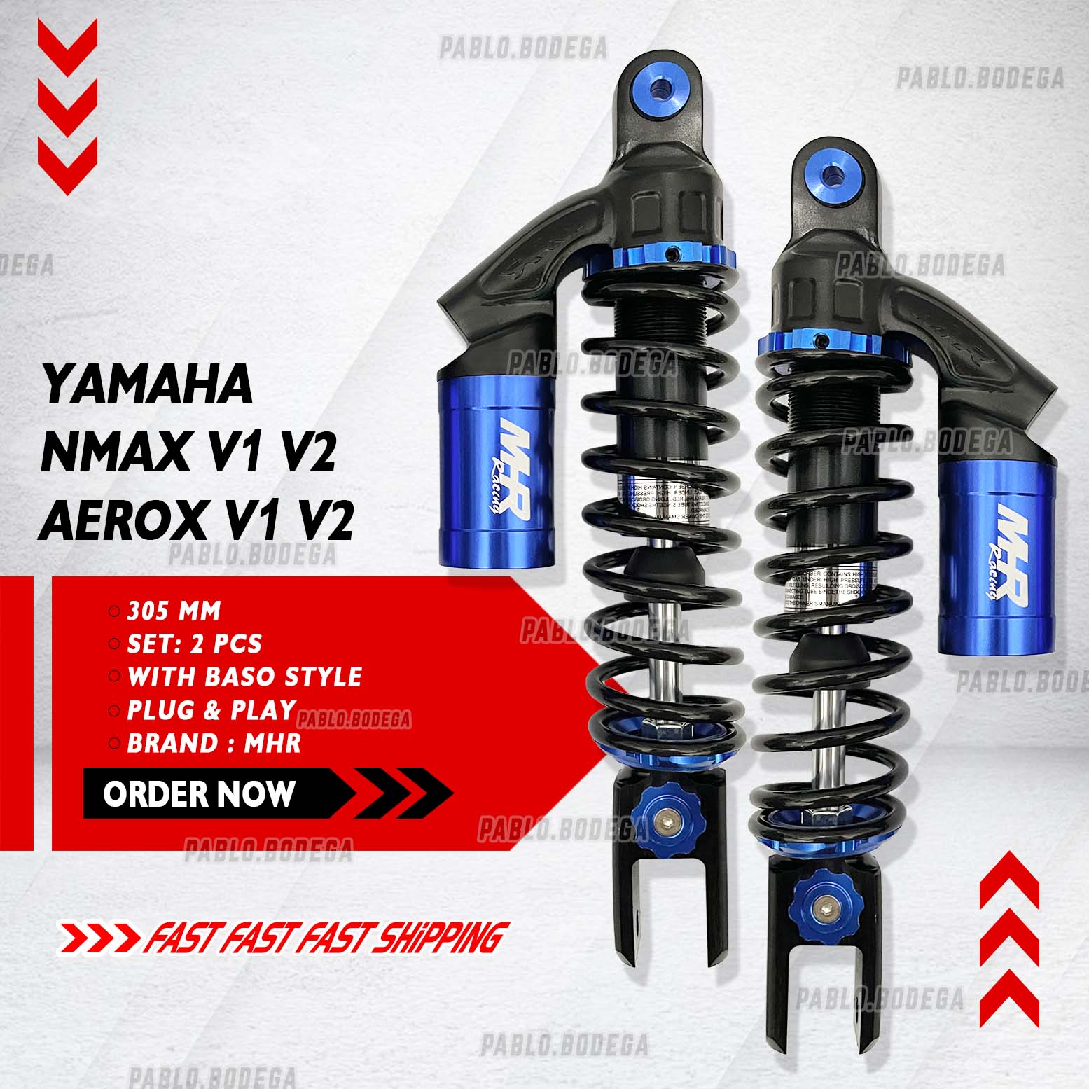 YamahaNMAX AEROX V1 V2 Rear shock absorbers 2pcs with Baso style BLACK ...