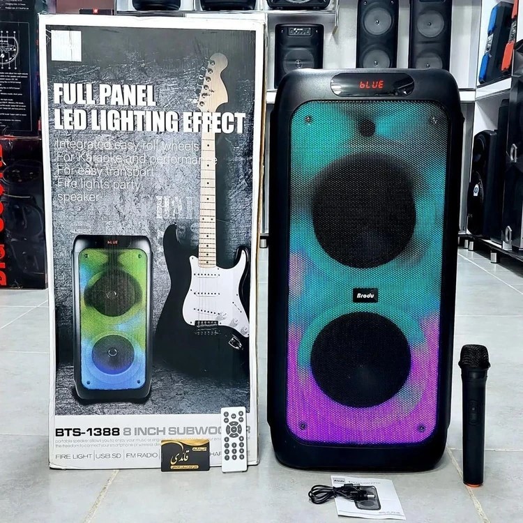 BTS 1388 Wireless Dual Subwoofer Bluetooth Speaker With Wireless Mic ...