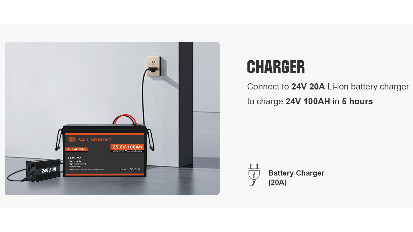 CST ENERGY 24V 100Ah LiFePO4 Lithium Battery Deep Cycles Solar Battery ...