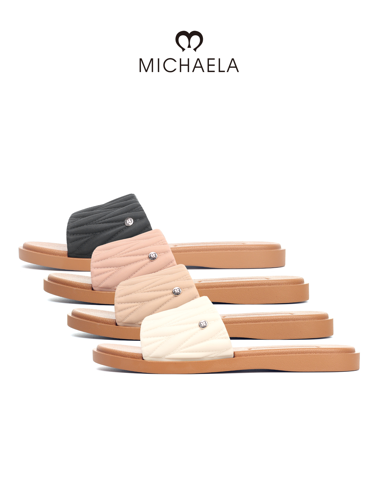 MICHAELA Geometric Folds Flat Slippers Modern Waterproof Women Slides ...